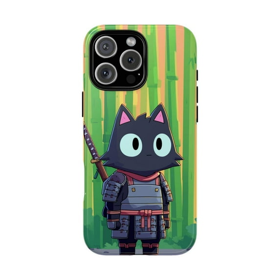 Anime Cat in Samurai Armor Japanese Warrior Cartoon Design Phone Case ...