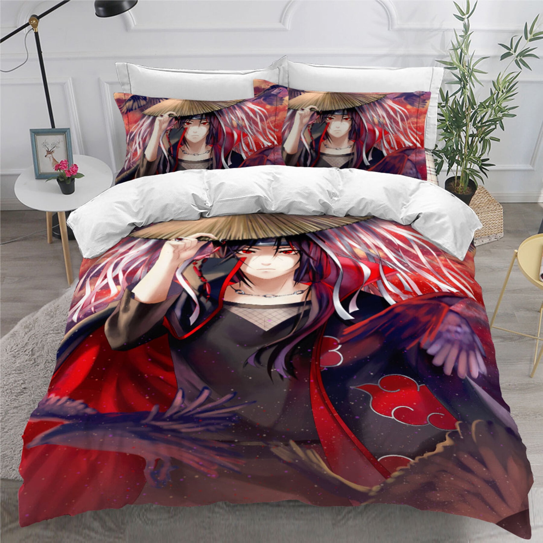 Anime Character Bedding Set Dark Attire & Crimson Robe Design Artwork ...