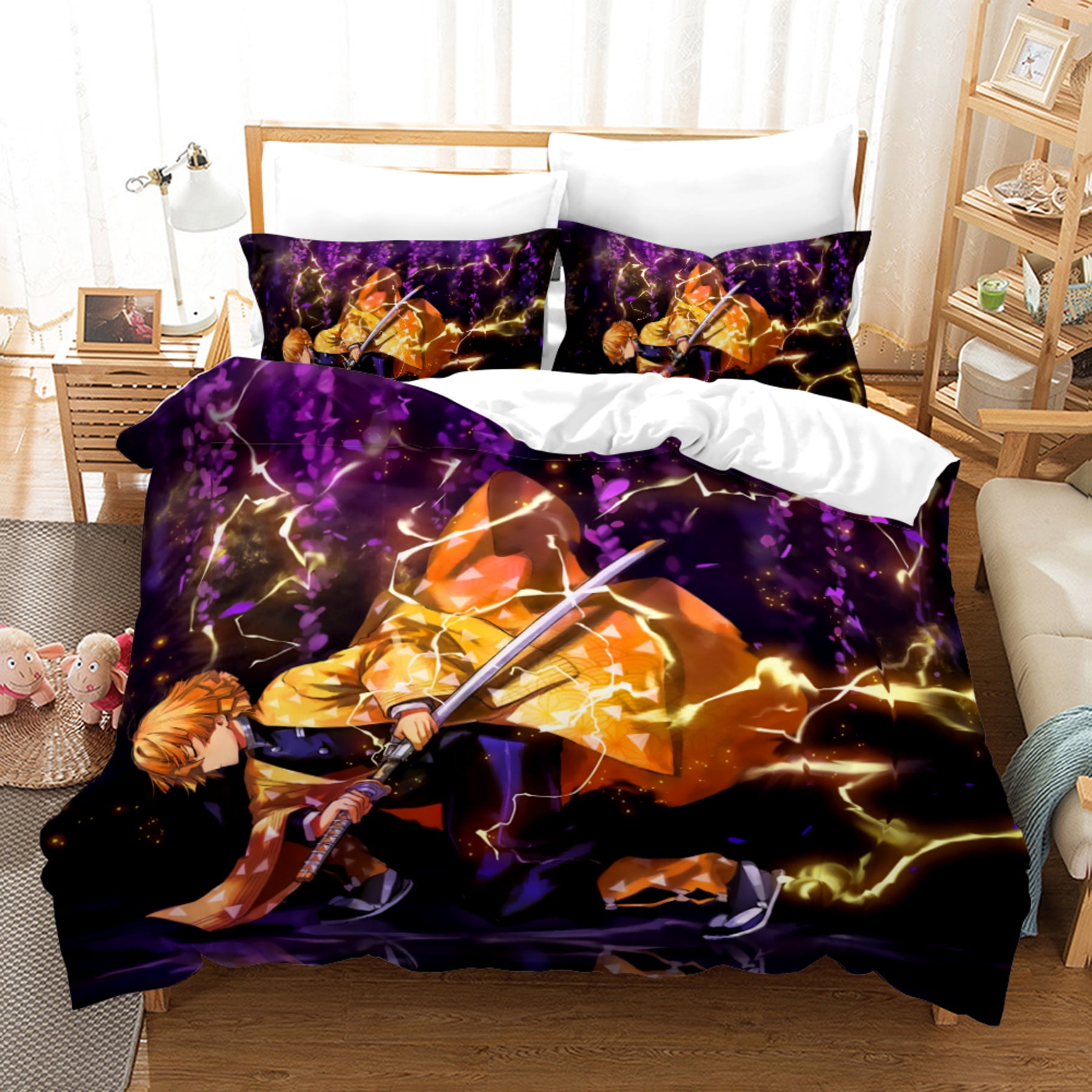 Anime Character Bedding Set Yellow & Black Design with and Purple ...
