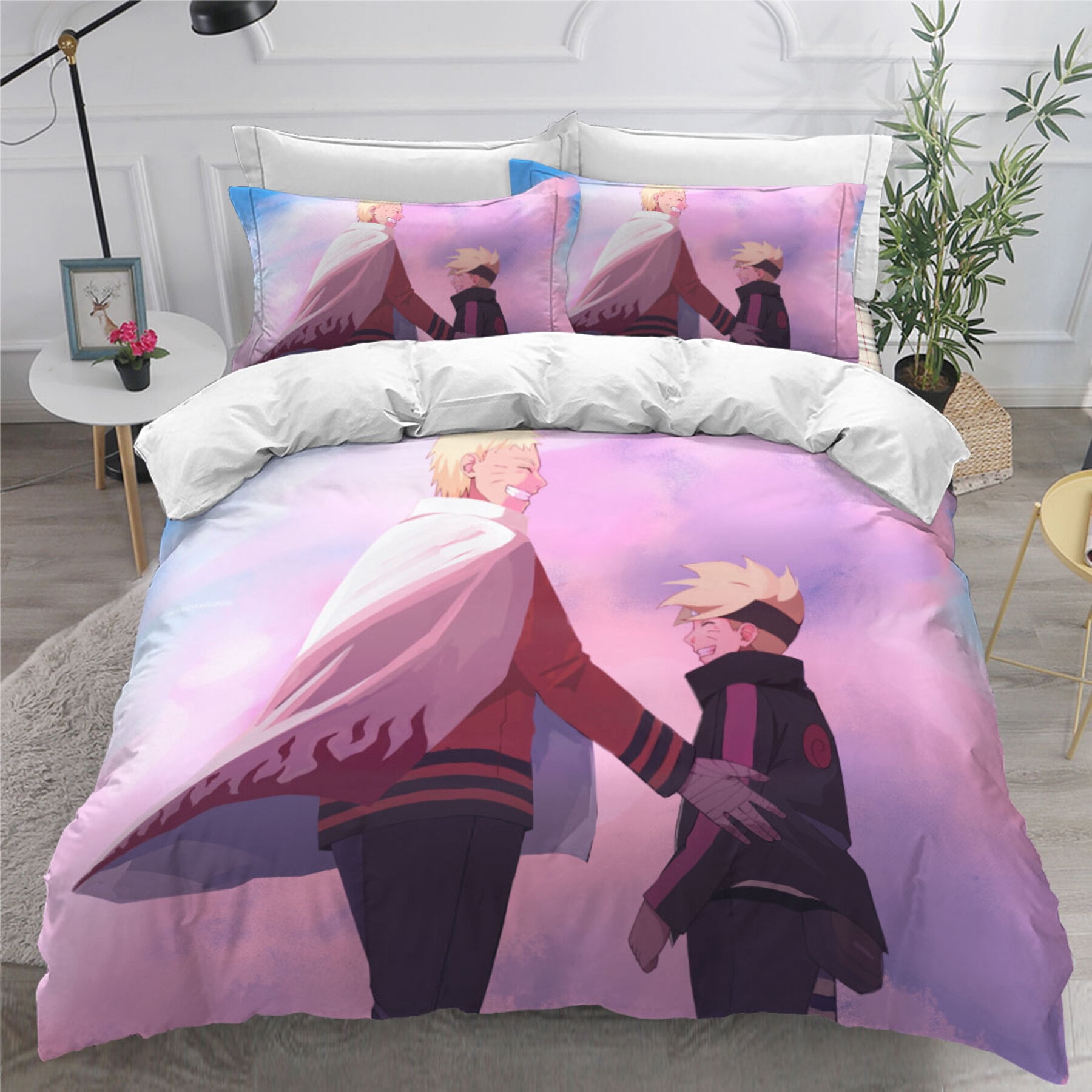 Anime Characters Heartwarming Bedding Set Vibrant Red & White Design ...