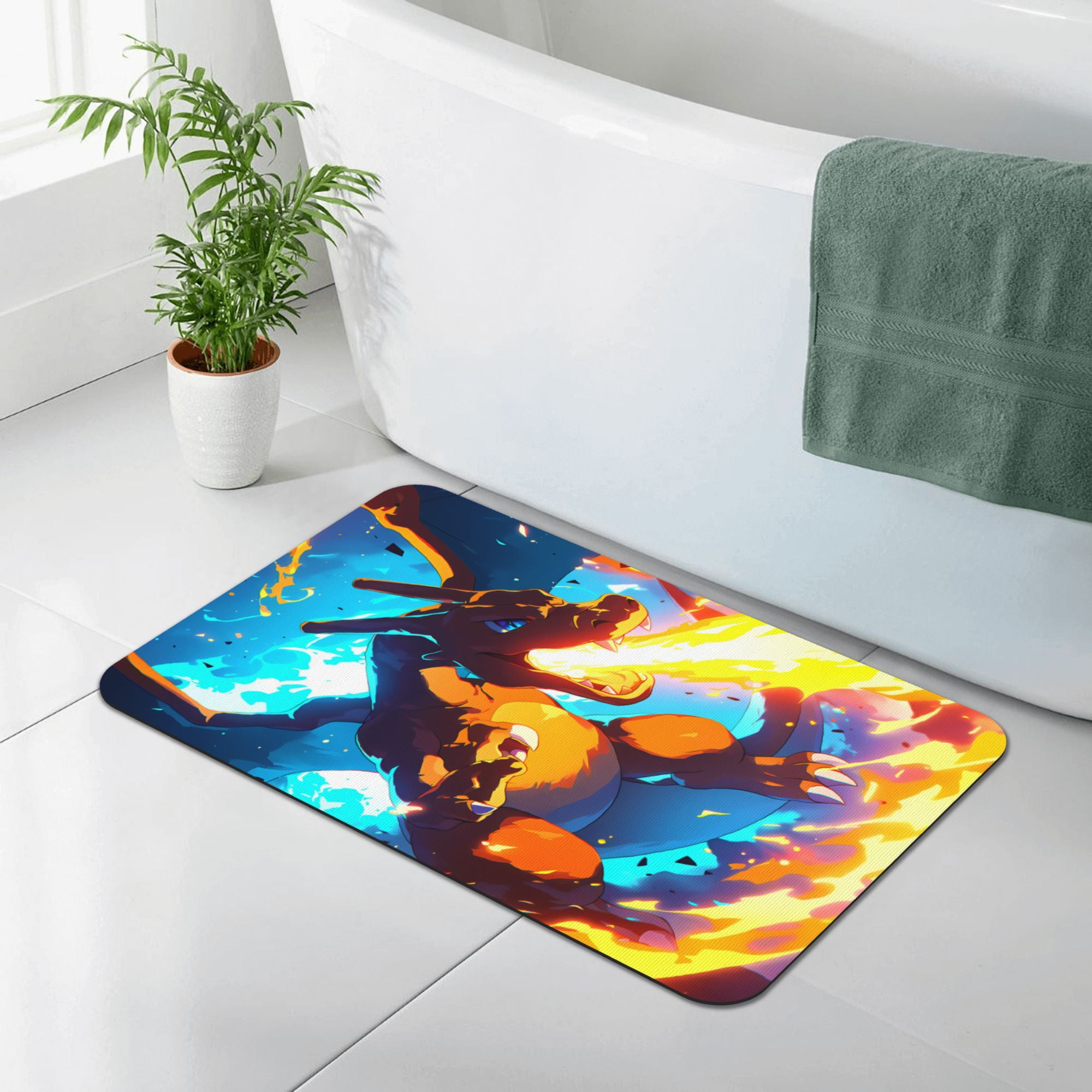 Anime Charizard Bath Mat Diatomaceous Earth Shower Mat Non-Slip Super ...