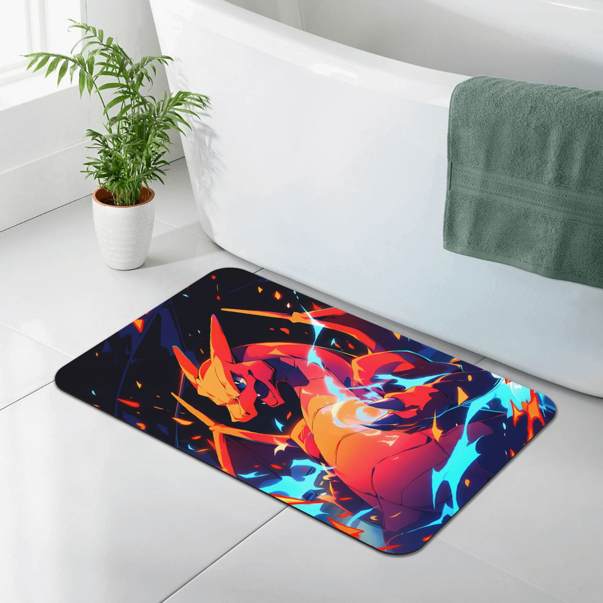 Anime Charizard Bath Mat Diatomaceous Earth Shower Mat Non-Slip Super ...