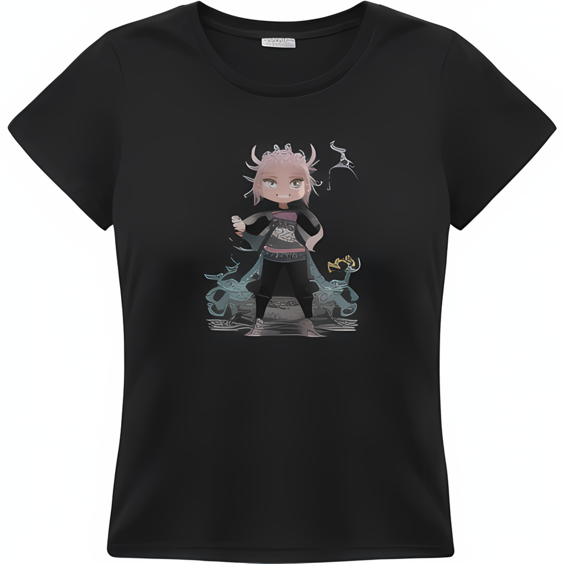 Anime Chibi Girl Smoking Dragon Style Light Pink Hair & Horns Dark ...