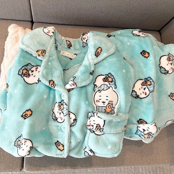 Anime Chiikawa Cute Pajamas Winter Flannel Velvet Thicken Loungewear ...
