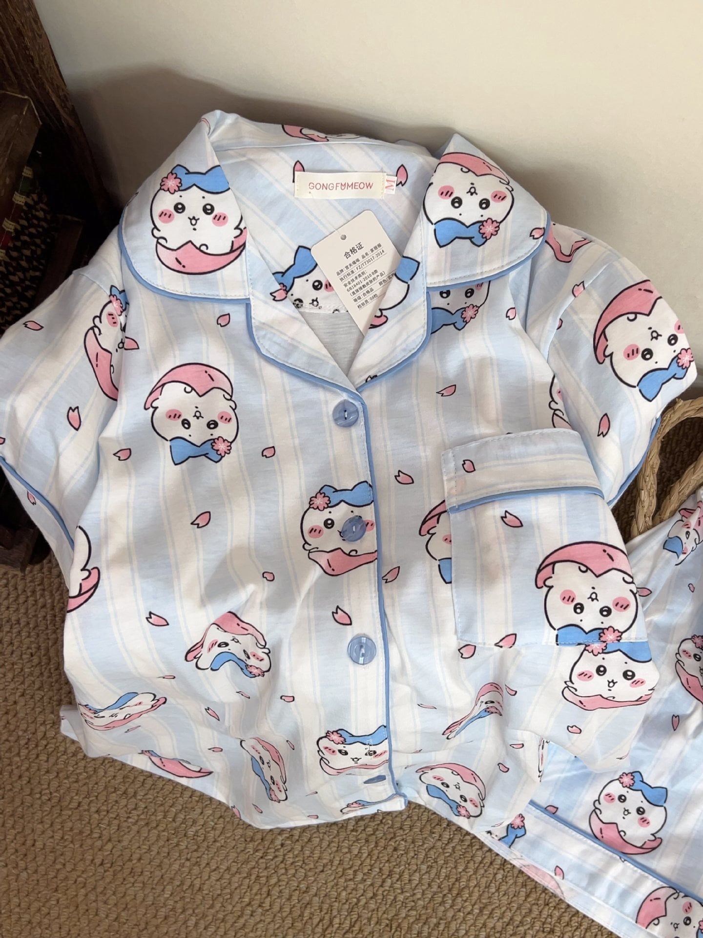 Anime Chiikawa Sleepwear Pure Cotton Home Wear Hachiware Short Sleeved ...