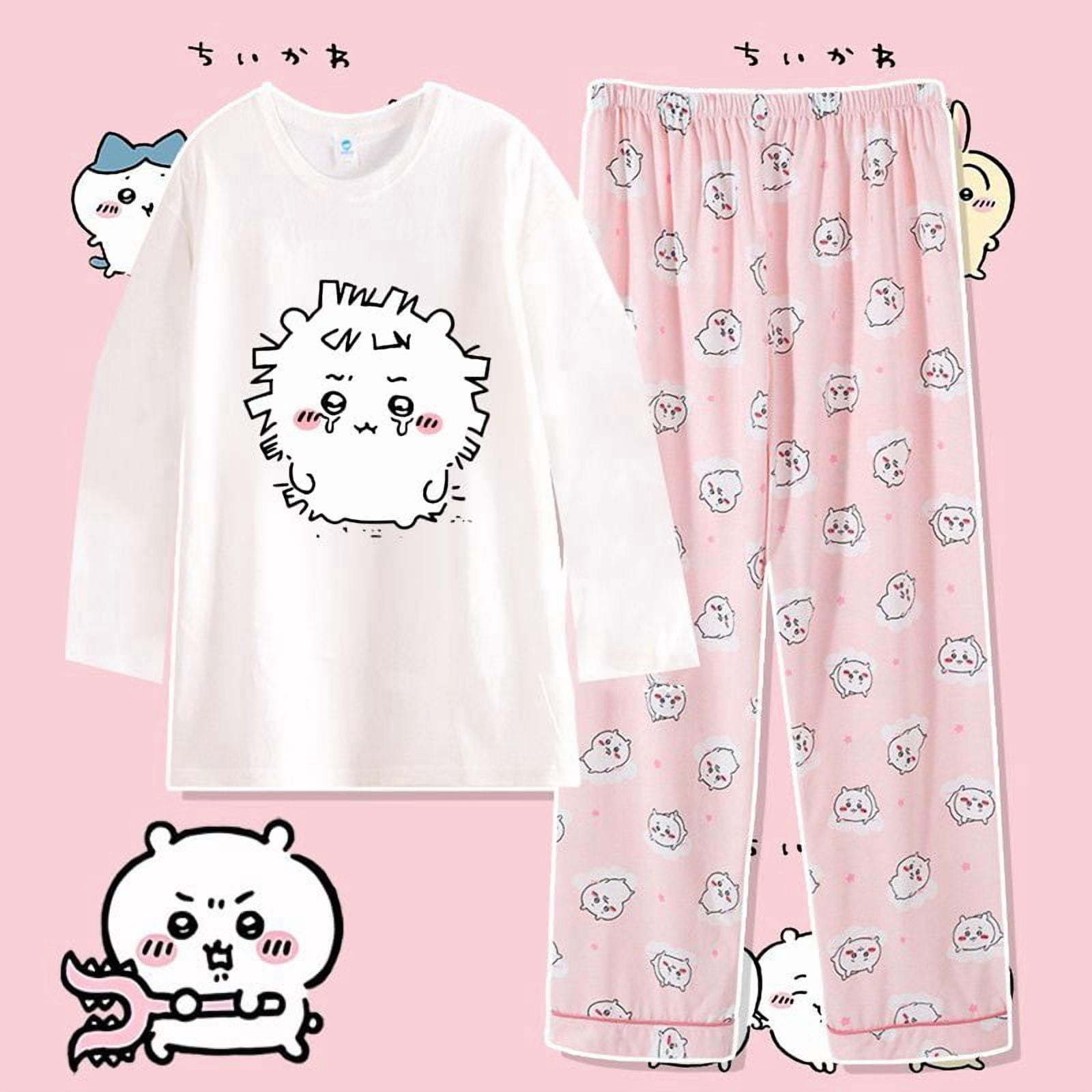 Anime Chiikawa Women Pajama Set Cotton Loungewear Long Sleeve Round ...