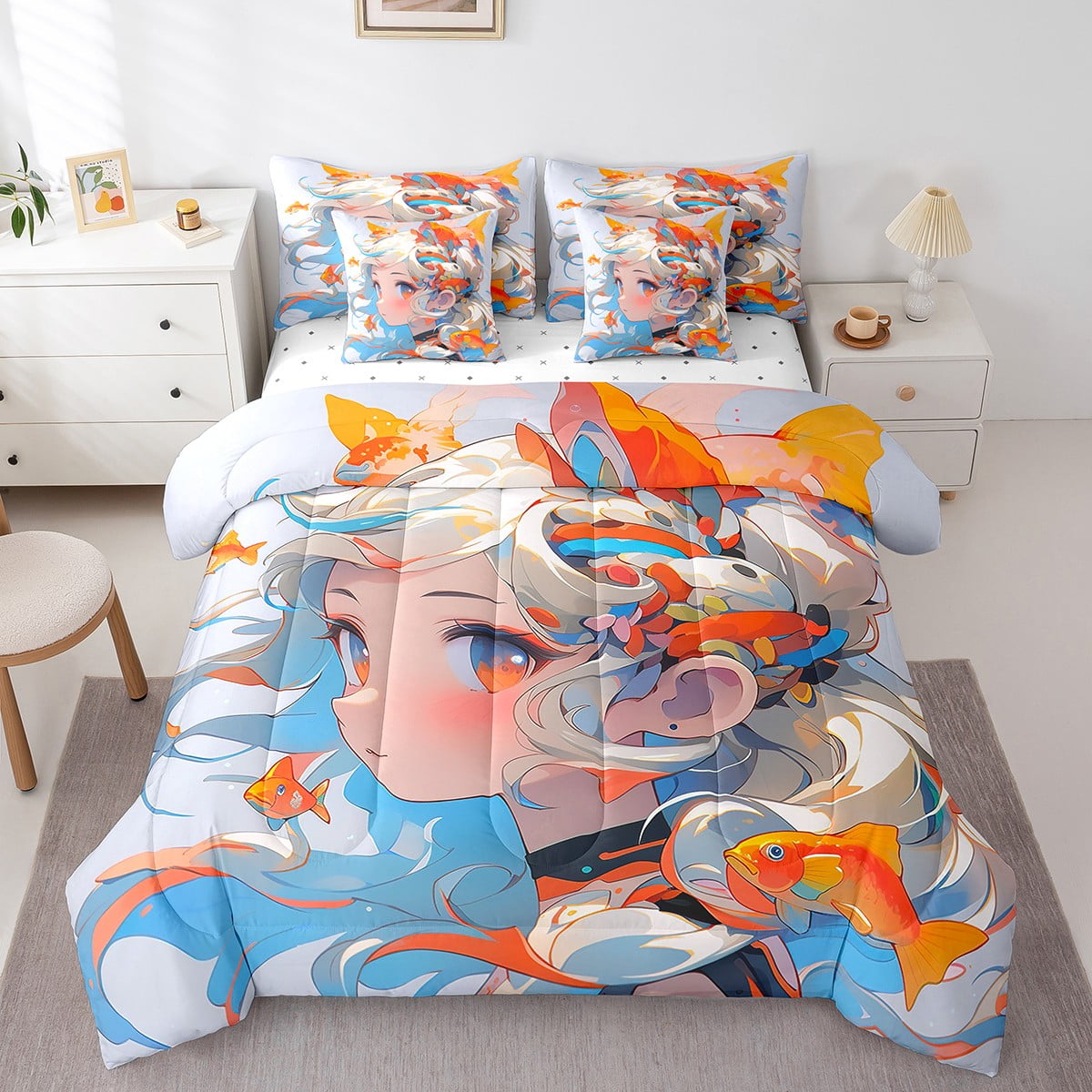 Anime Comforter Set Queen Size Bed In A Bag, 7 Pieces Japanese Style ...