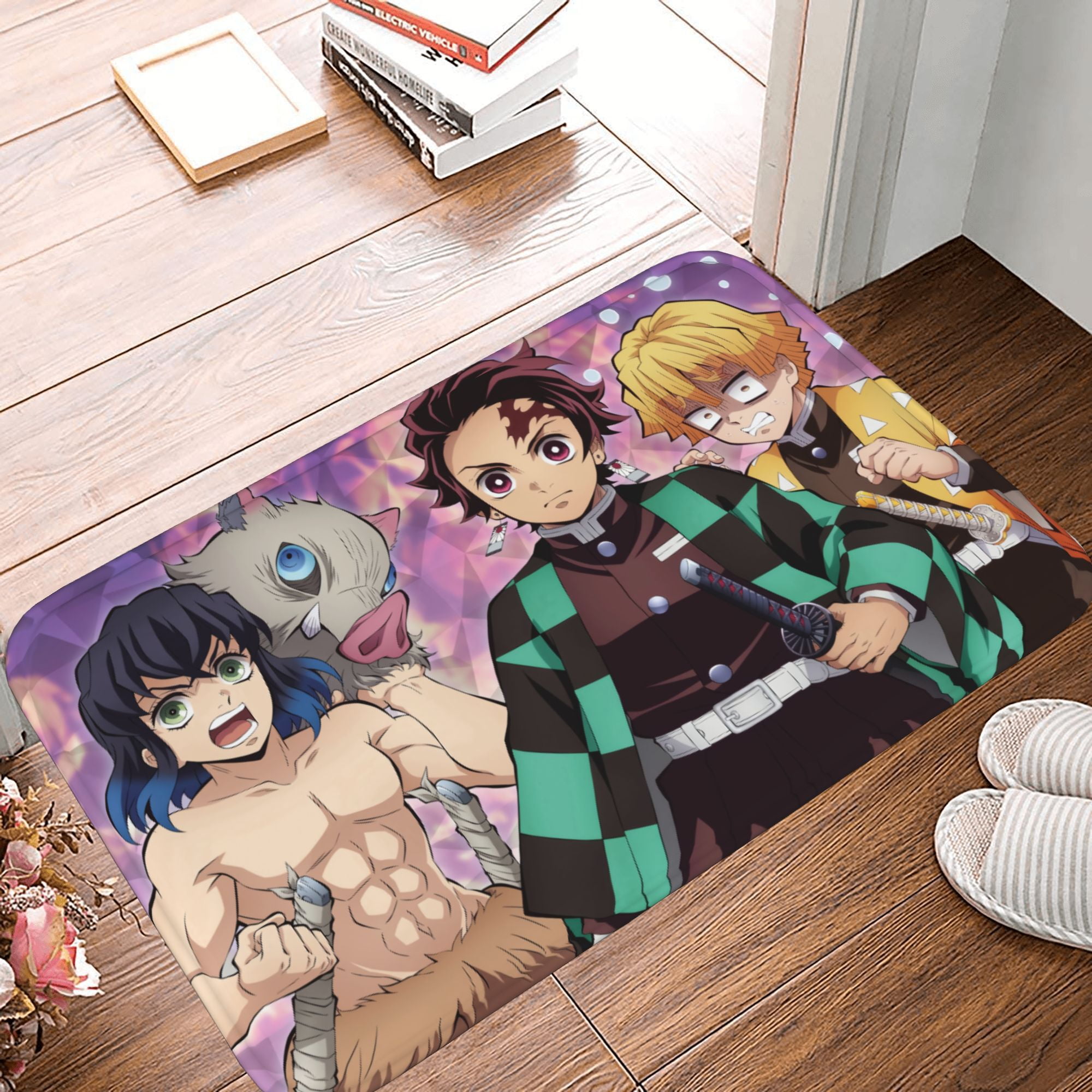 Anime Comic Multi-Size Flannel Non-slip Mat,Demon Slayer Flannel Floor ...