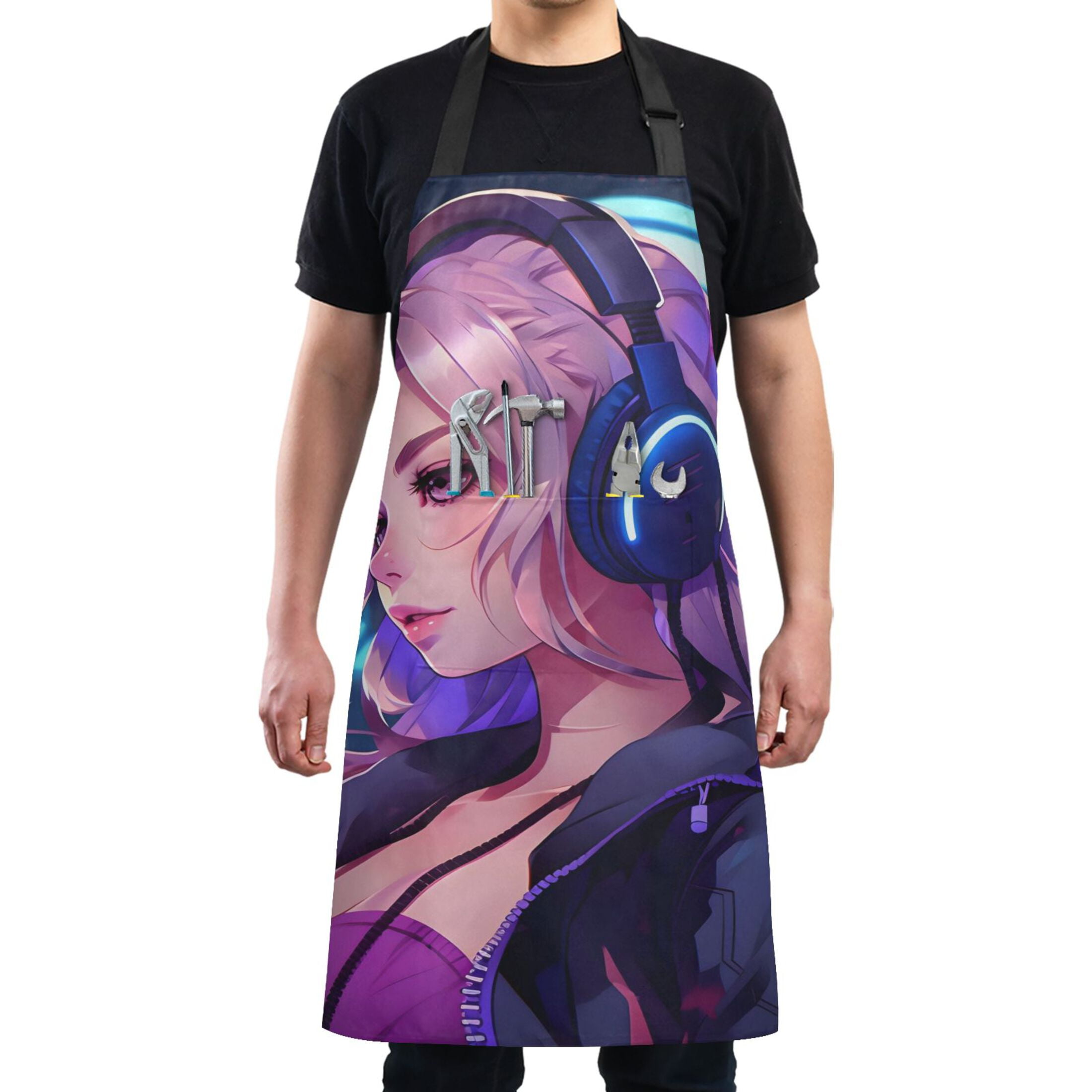 Anime Cool Girl Chef Kitchen Apron with Pockets for Women Waterproof ...