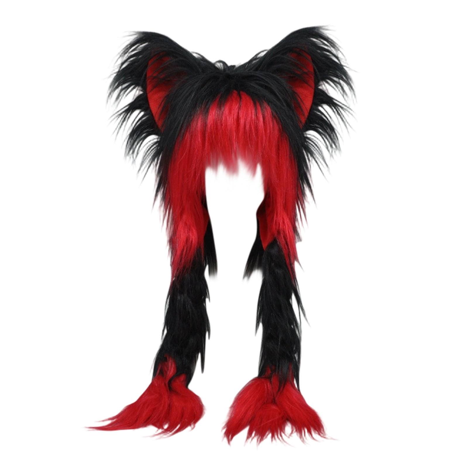 Anime Cosplay Wig Hat with 3D Ears, Gradient Two-Tone Long Synthetic ...