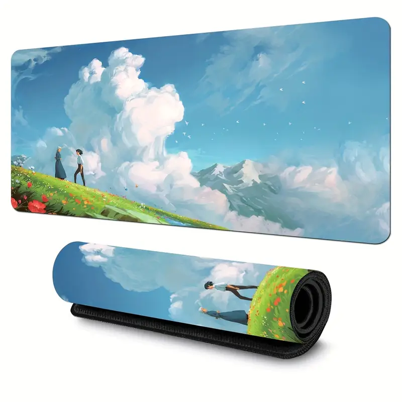 Anime Couple Blue Mouse Pad with White Cloud Design Non-slip Desk Mat ...