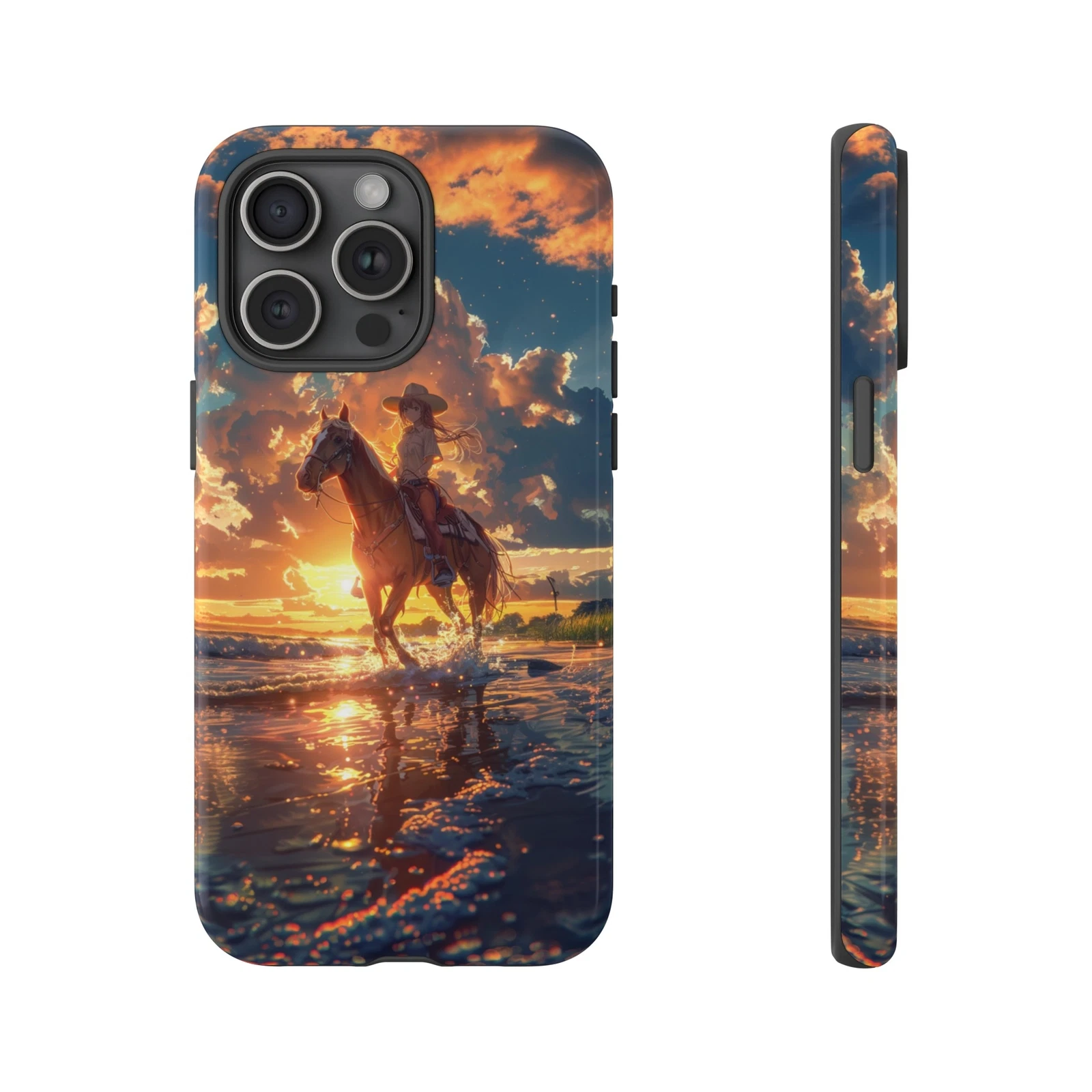 Anime Cowgirl on Beach Sunset Phone Case for iPhone 17 to 11 Pro Max ...