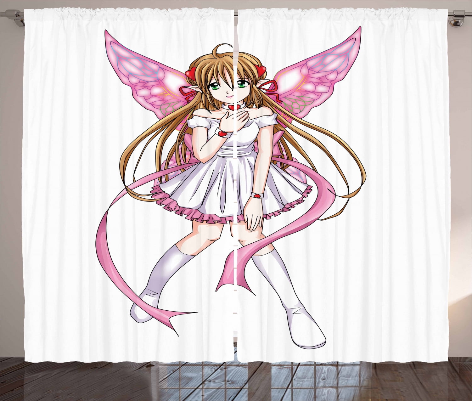 Ambesonne Anime Curtains 2 Panel Set, Cartoon Lady Warrior of Love, 108 ...