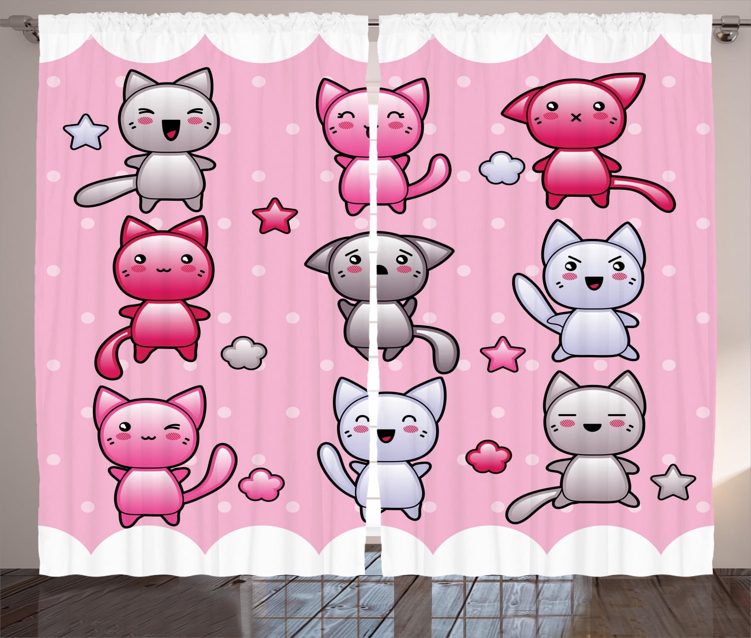 Ambesonne Anime Curtains 2 Panel Set, Funny Japanese Doodle, 108" x 90 ...