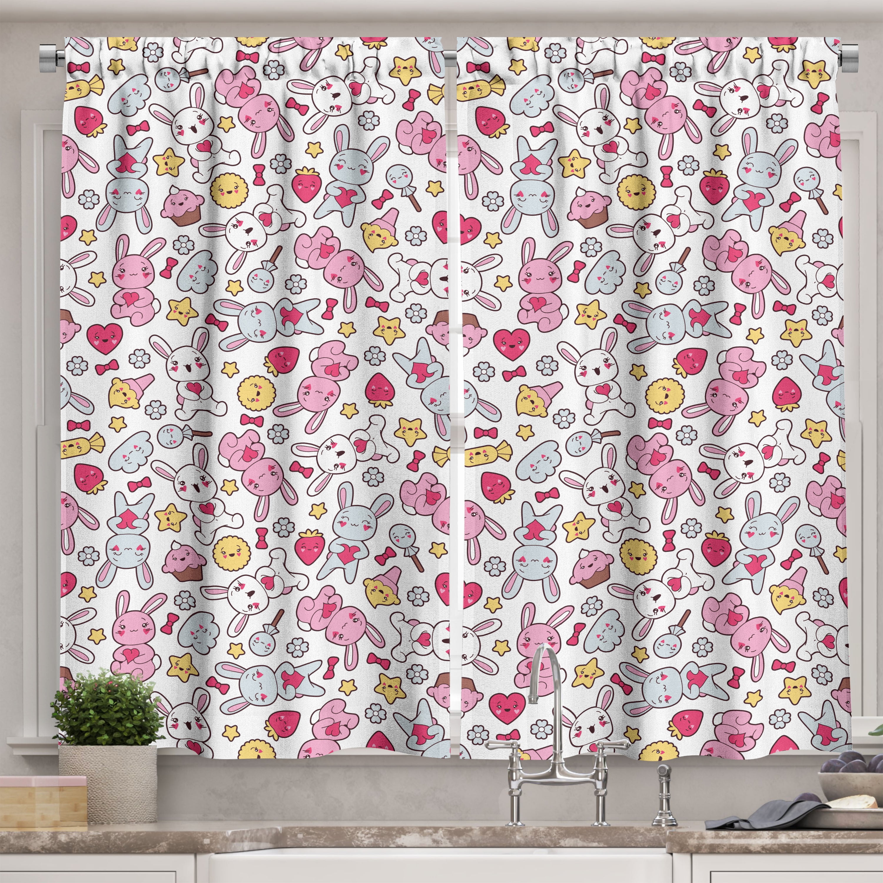 Anime Curtains 2 Panels Set, Japanese Cartoon Pattern for Kids Nursery ...