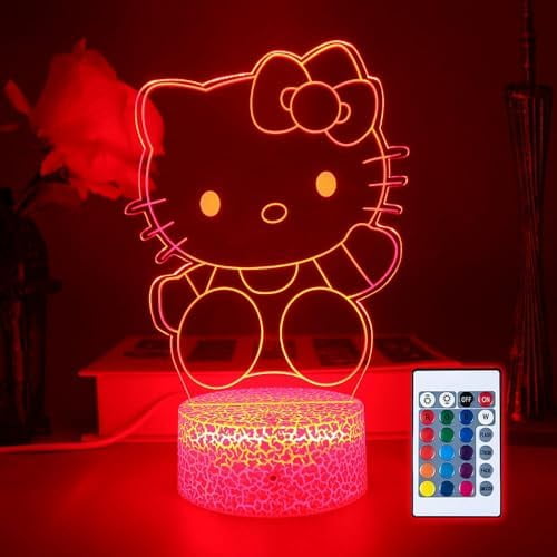 Anime Cute Cat 3D Night Light 16 Colors Changing Remote Cracked Base ...
