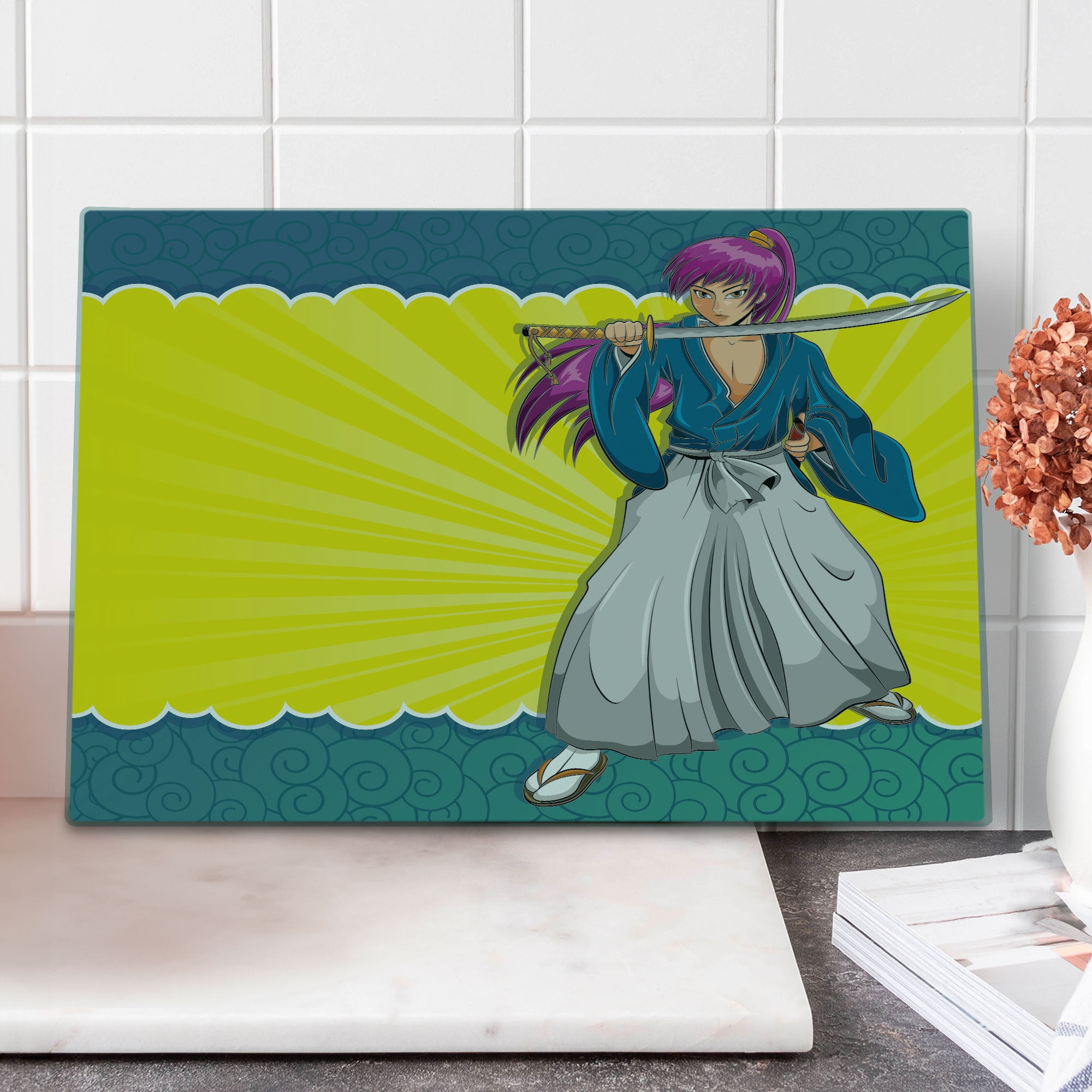 Anime Cutting Board, Manga Style Girl Samurai Warrior Character on ...