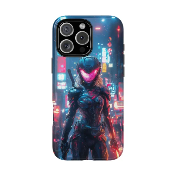 Anime Cyber Warrior Girl Art Phone Case for iPhone 17 16 15 14 13 12 11 ...