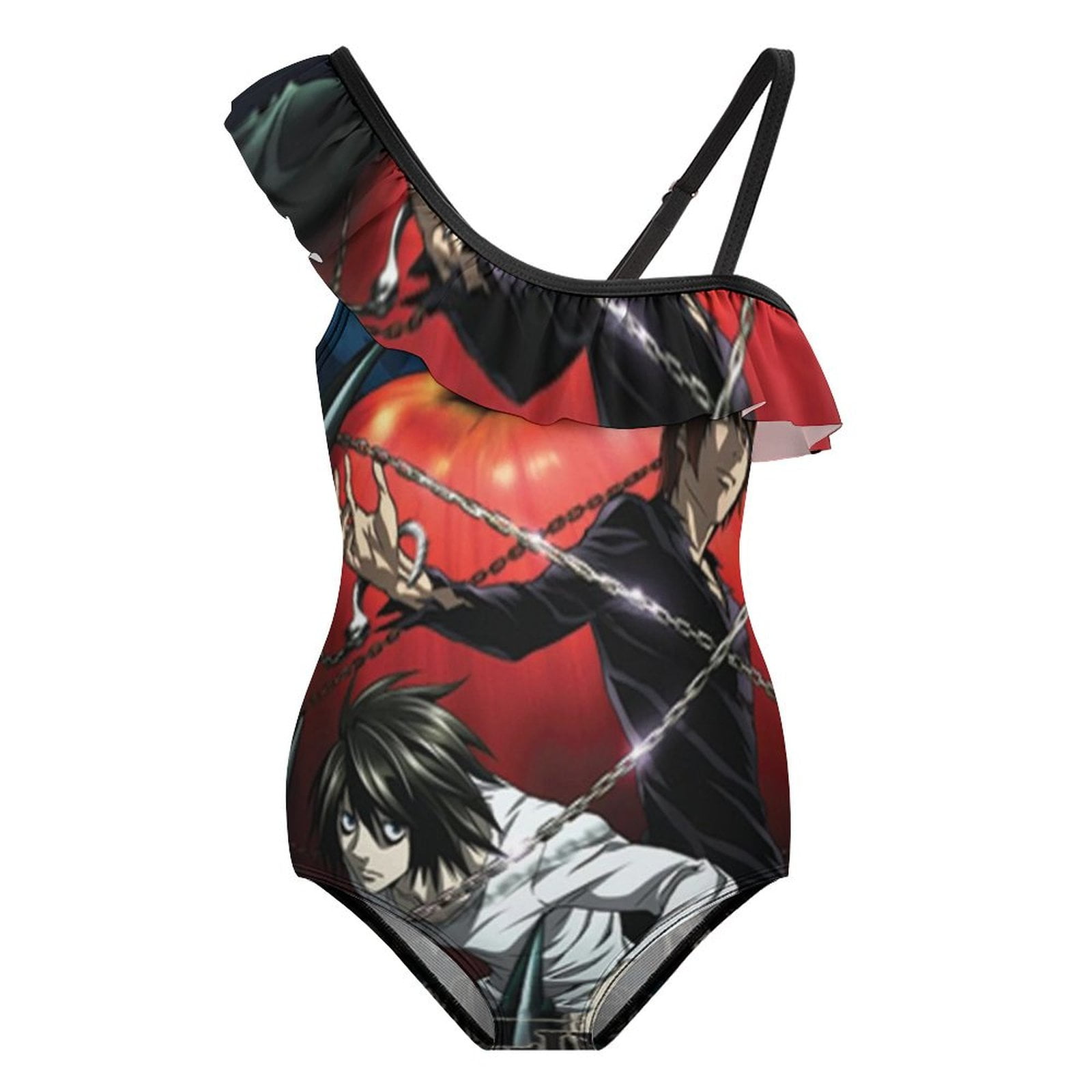 Anime Death Note Kids Swimsuit Swimwear Adjustable One Shoulder Ruffled ...