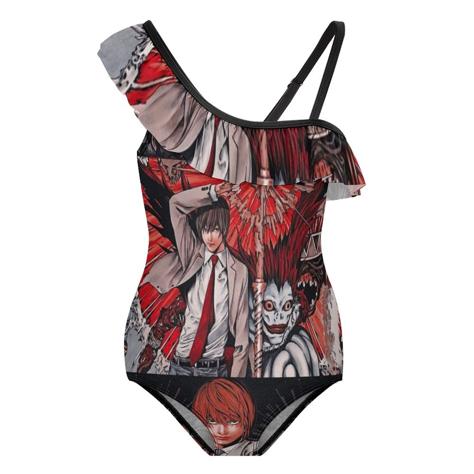Anime Death Note Kids Swimsuit Swimwear Adjustable One Shoulder Ruffled ...
