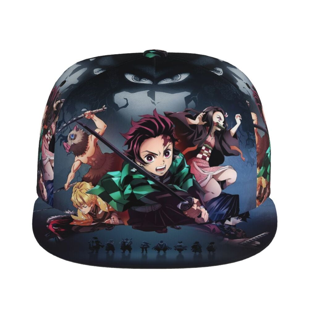 Anime Demon Slayer Adjustable Flat Brim Baseball Cap Snapback Hat Hip ...