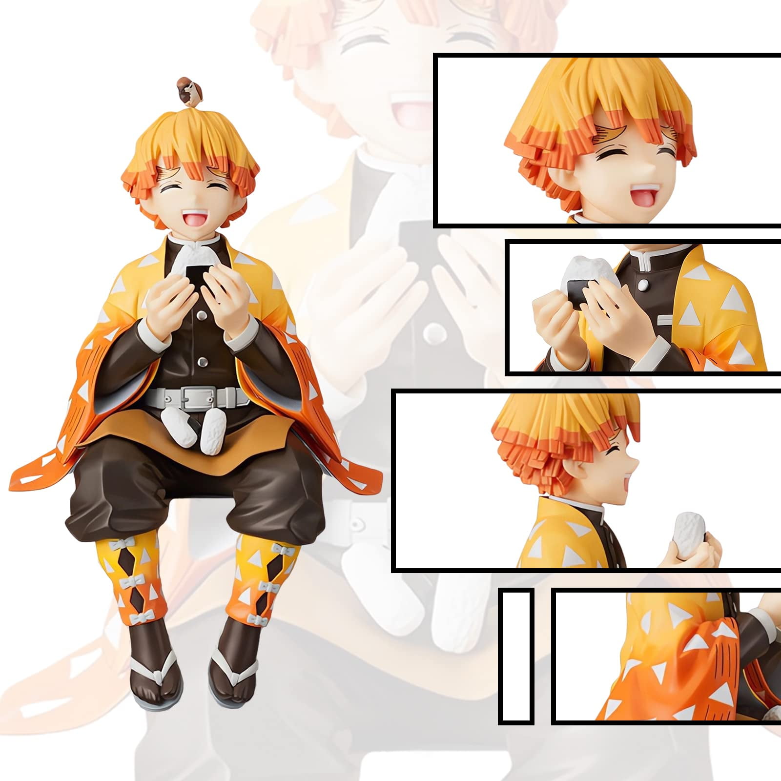 Anime Demon Slayer Agatsuma Zenitsu Figure Toy Eat Rice Balls Series ...