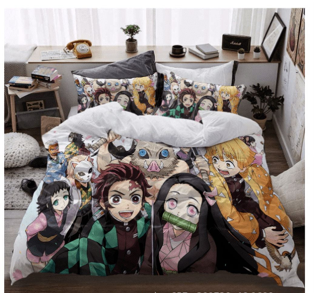 Anime Demon Slayer Bedding Bed Set 3-Piece Breathable Action Figures ...