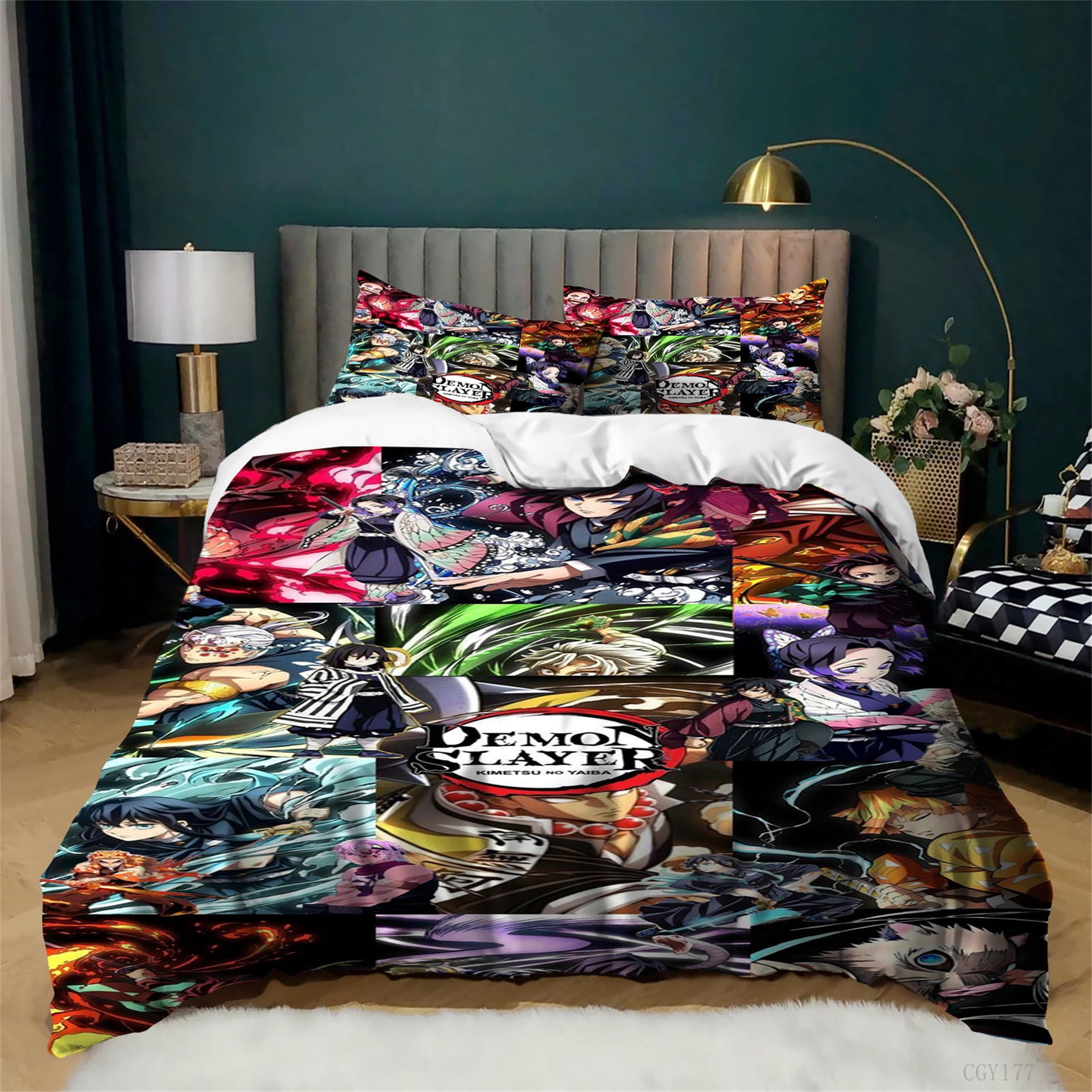Anime Demon Slayer Bedding Duvet Cover Set Twin Size 3 Piece with ...