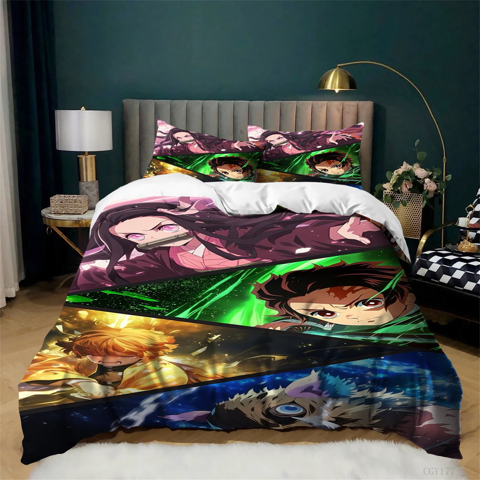 Anime Demon Slayer Bedding Duvet Cover Set Twin Size 3 Piece with ...