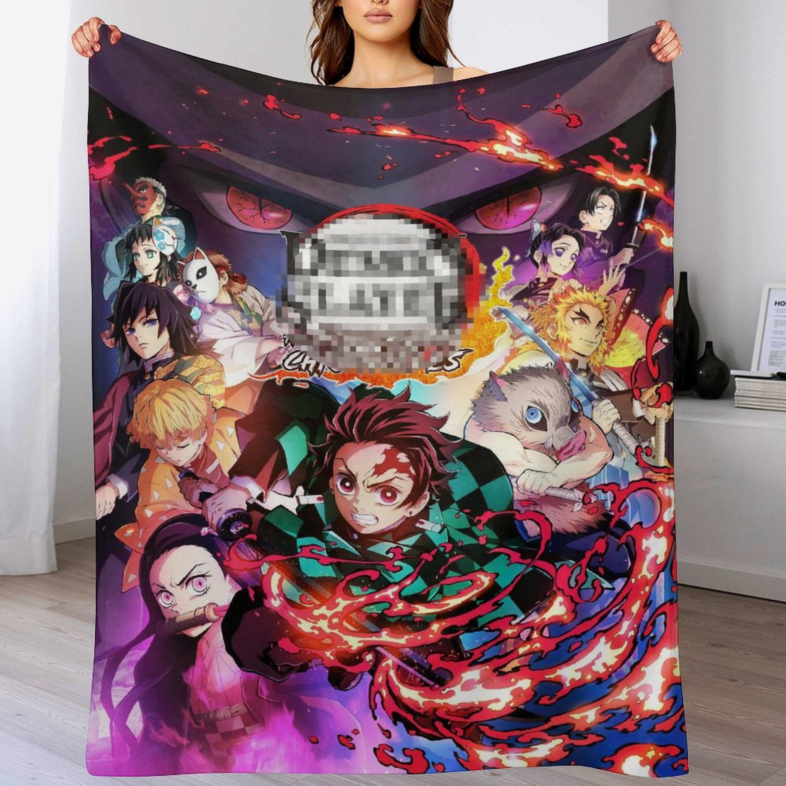 Anime Demon Slayer Cartoon Print Flannel Blanket, Super Soft Microfiber ...