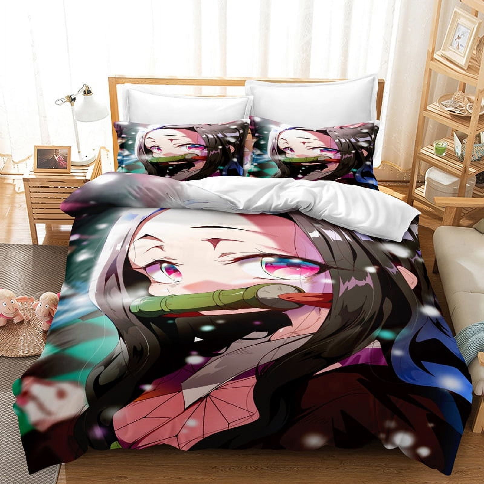 Anime Demon Slayer Comforter Bedding Set 3 Pieces Breathable Cartoon ...