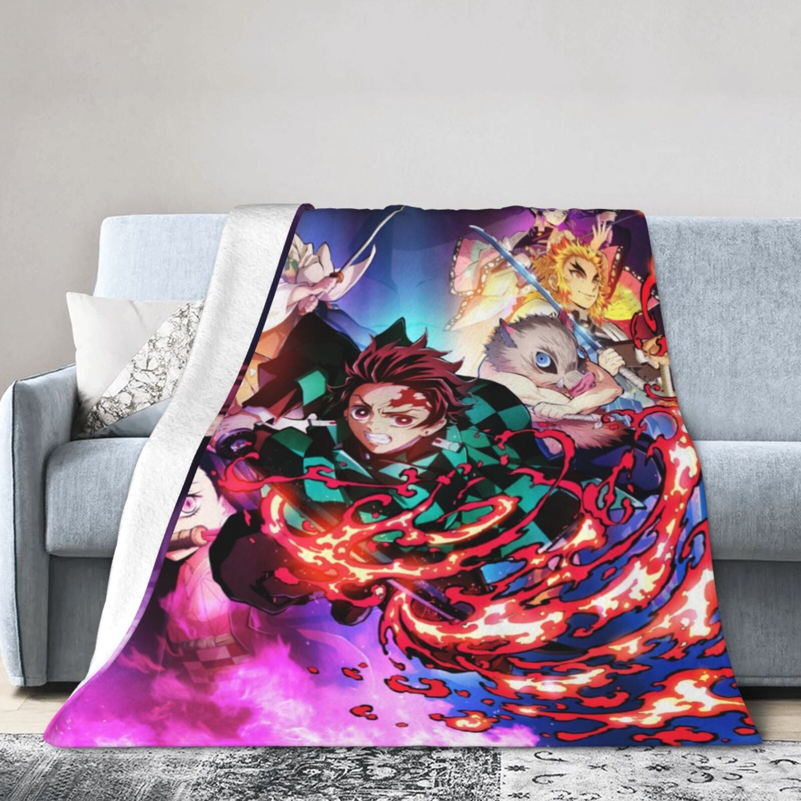 Anime Demon Slayer Cozy Flannel Plush Printed Throw Blanket ...