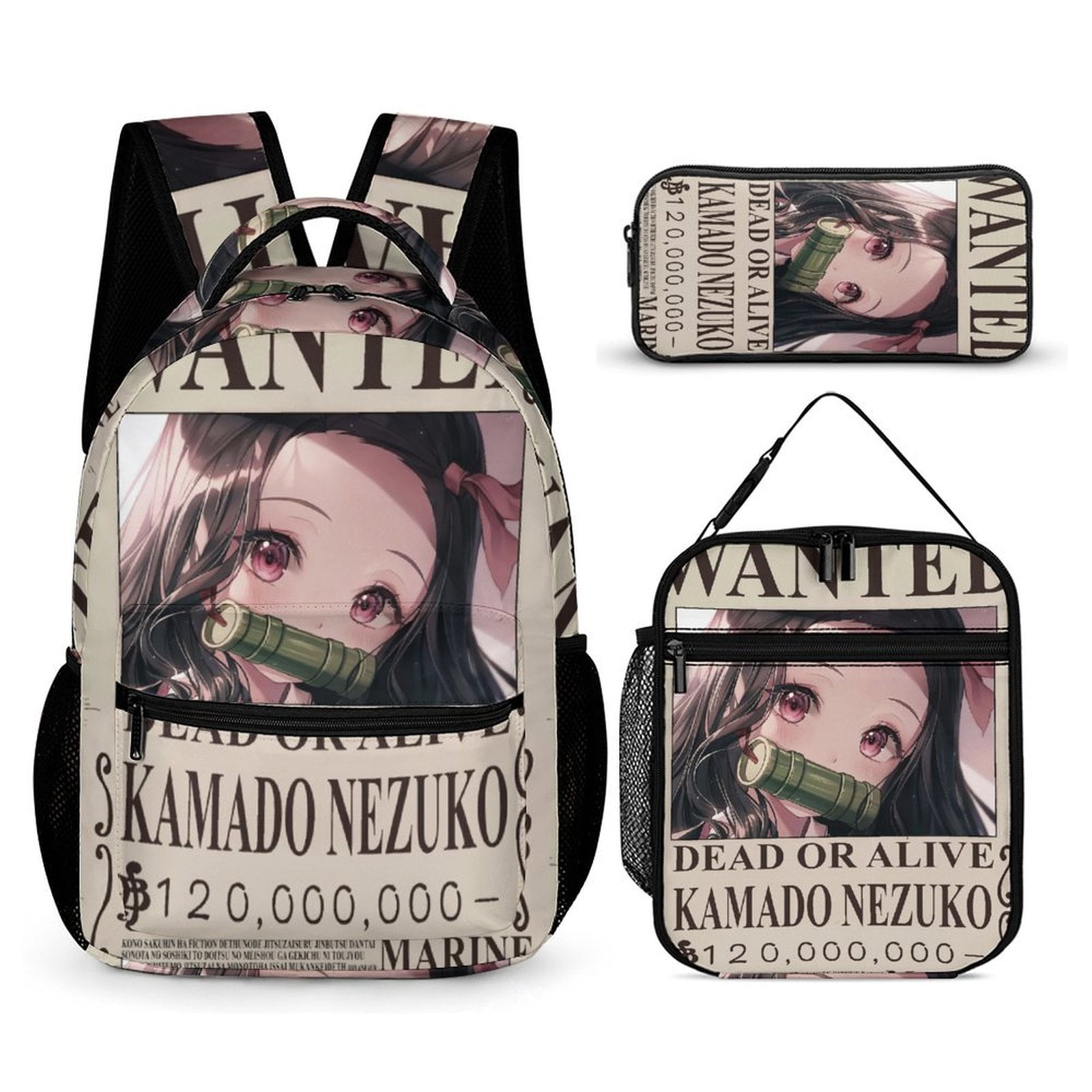 Anime Demon Slayer Kamado Nezuko Wanted Poster 3 PC Backpack Set Casual ...