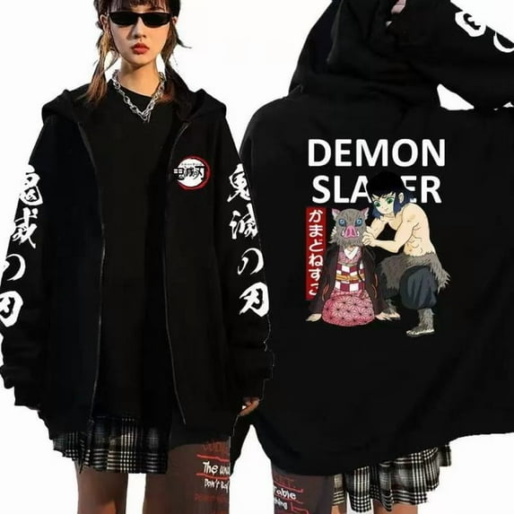 Anime Demon Slayer Kimetsu no Yaiba Unisex Fleece-Lined Unique Zip-Up ...
