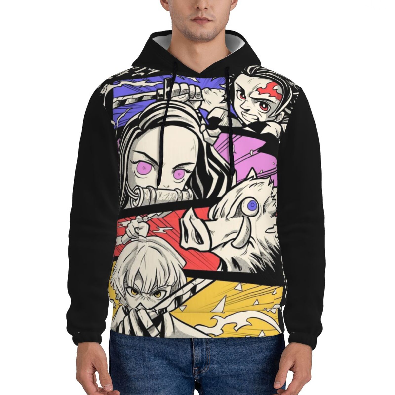 Anime Demon Slayer Mens Aldult Hooded Sweater, Novelty Hat Rope ...