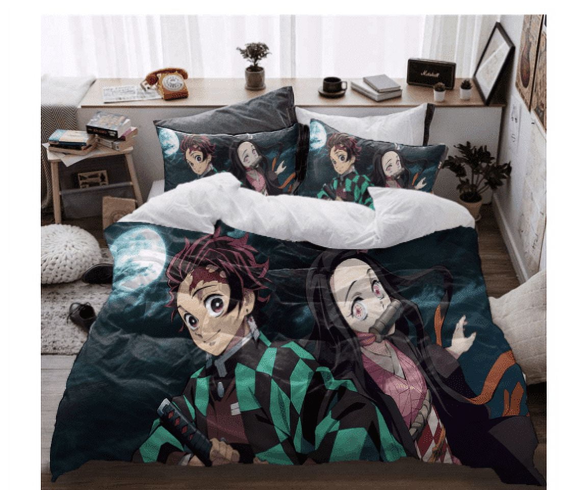Anime Demon Slayer Queen Size Bedding Sets for Bedroom Comfy Action ...