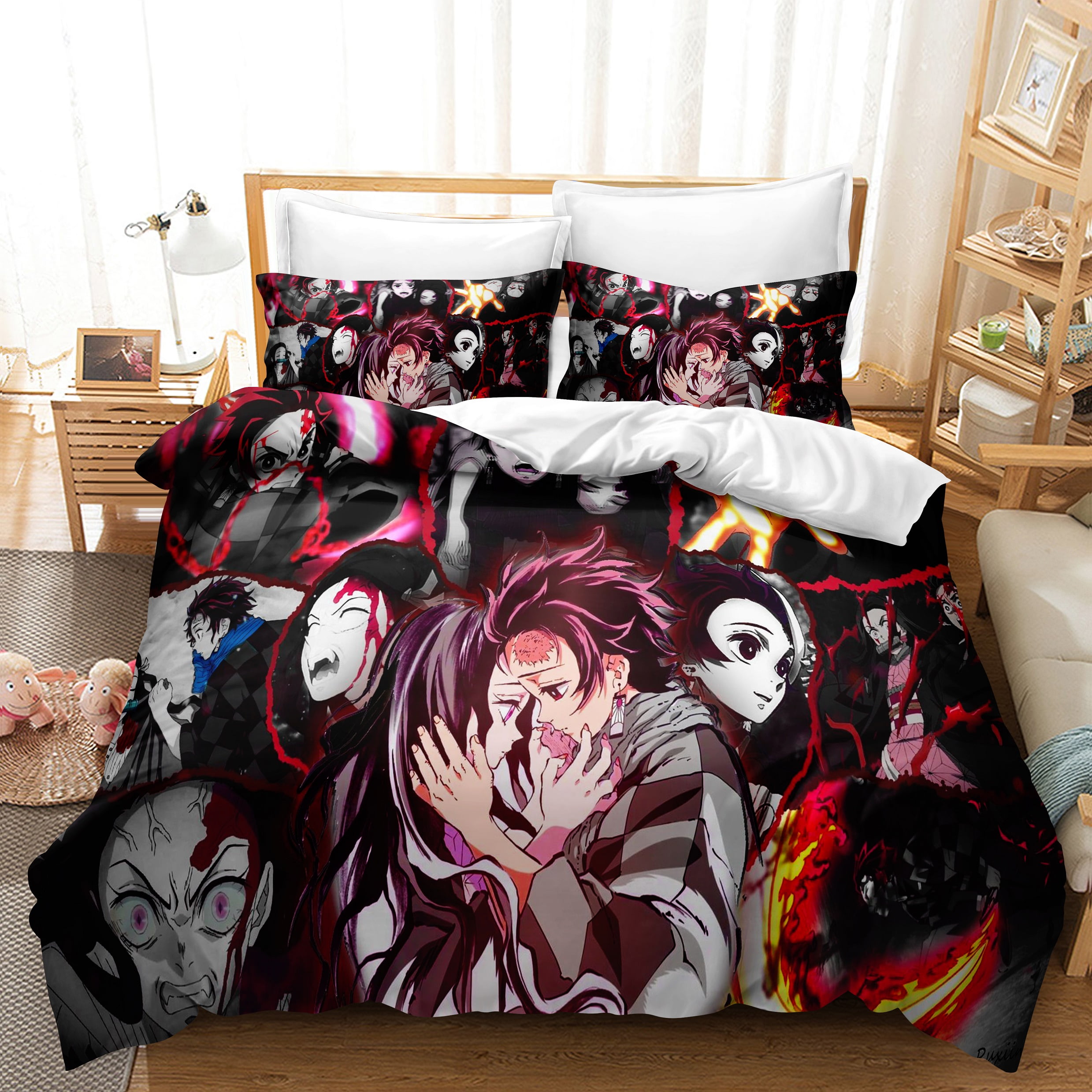 Anime Demon Slayer Quilt Bedding Sets 3 Pieces Comfy Manga Tanjirou ...