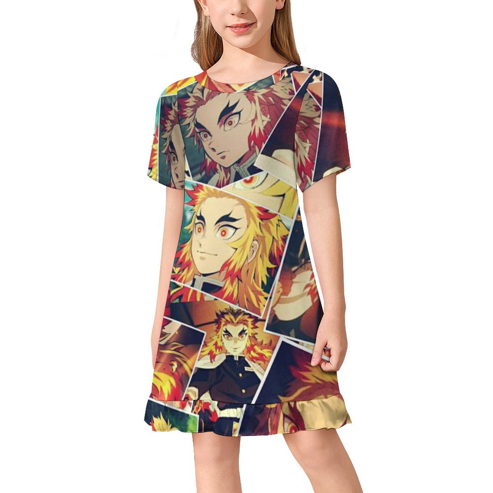 Anime Demon Slayer Rengoku Kid's Short Sleeved Dress Fashion 3D Printed ...