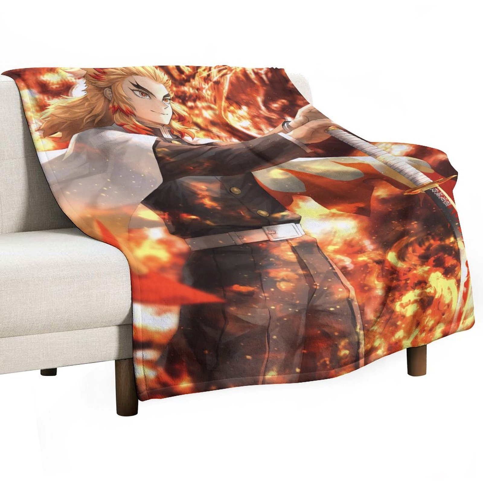 Anime Demon Slayer Rengoku Kyoujurou Luxury Flannel Blanket - Super ...