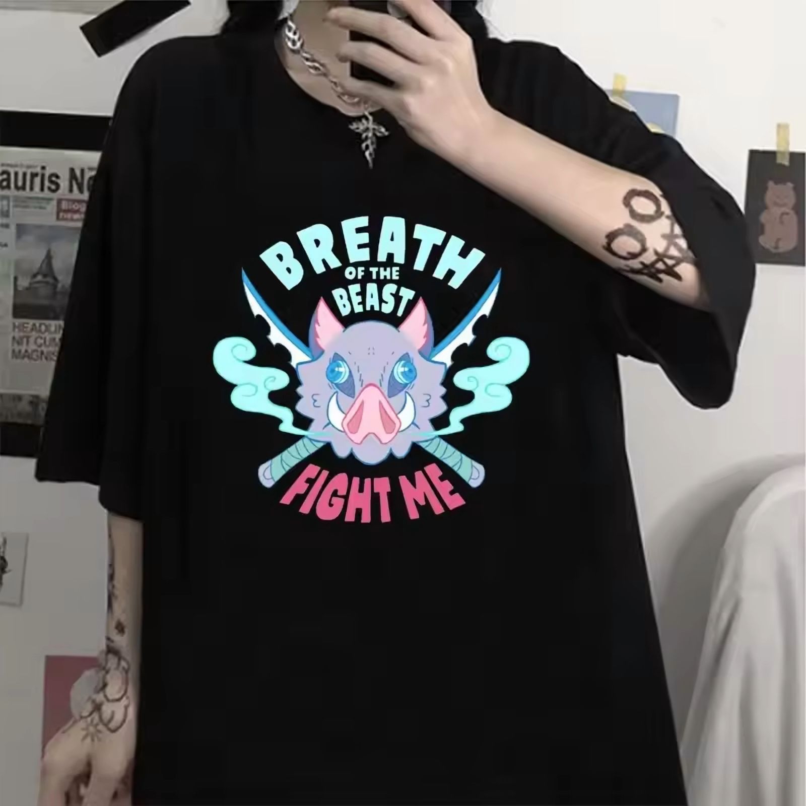 Anime Demon Slayer T Shirt Kimetsu No Yaiba Funny Fight Inosuke T ...