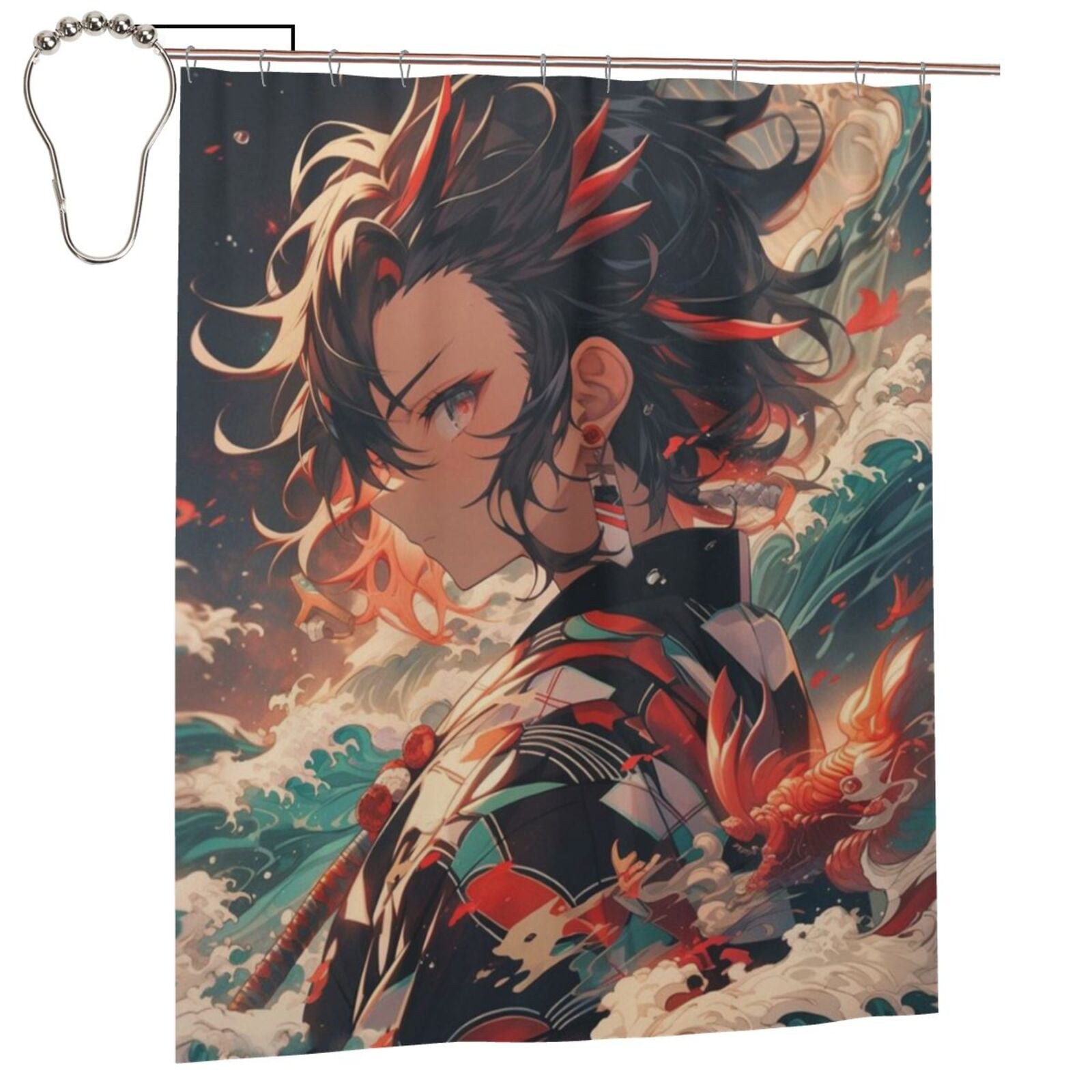 Anime Demon Slayer Tanjiro Shower Curtain Bathroom Accessories Decor ...