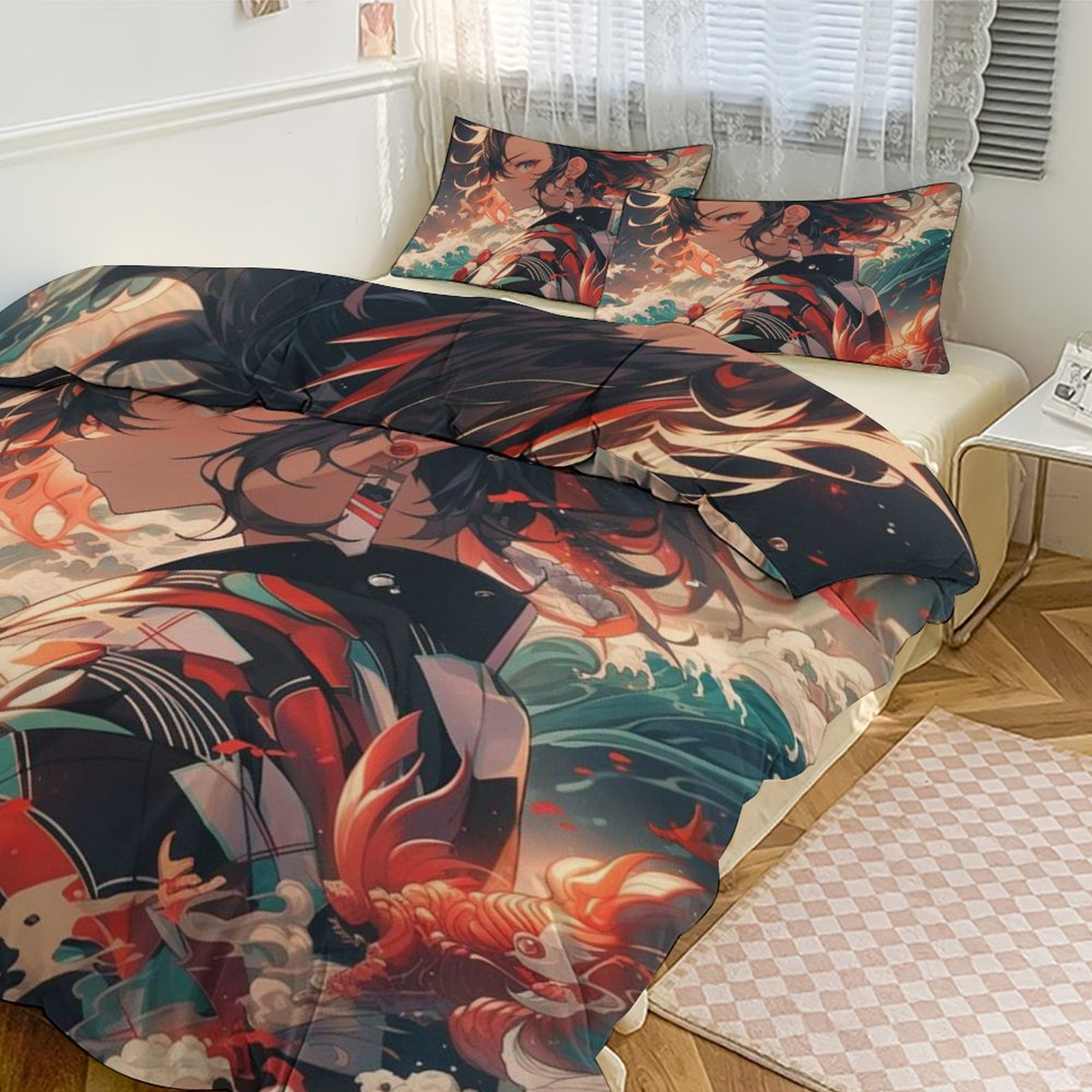 Anime Demon Slayer Tanjiro Thickened 3 Pieces Bedding Sets Double Sided ...