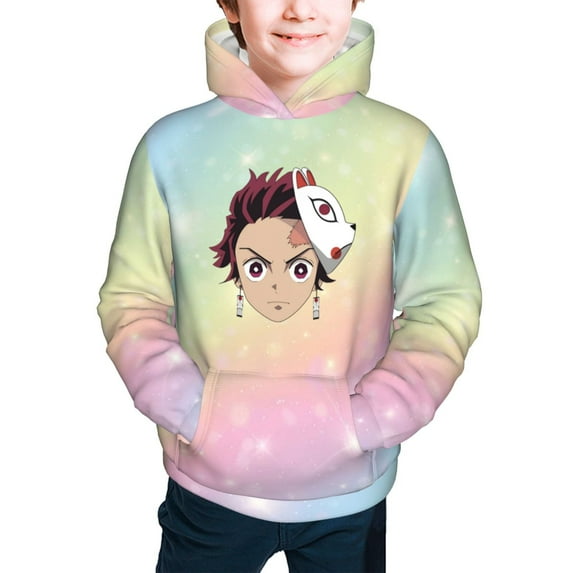 Anime Demon Slayer Unisex Children Hooded Sweater, Colorful Hat Rope ...