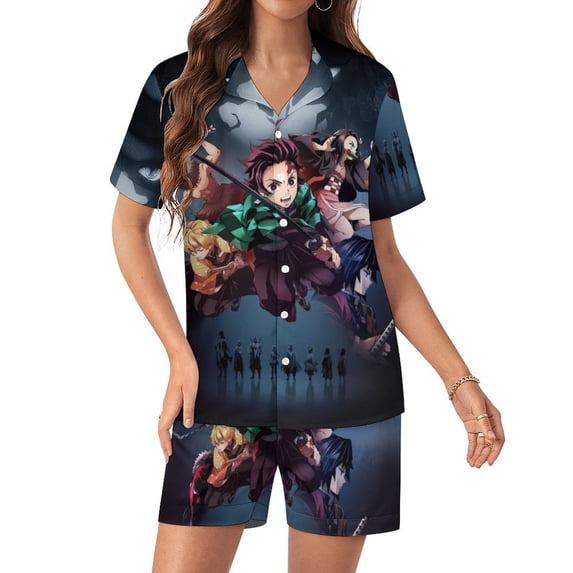 Anime Demon Slayer Women's Pajama Set 2-Piece Sleepwear Loungewear ...