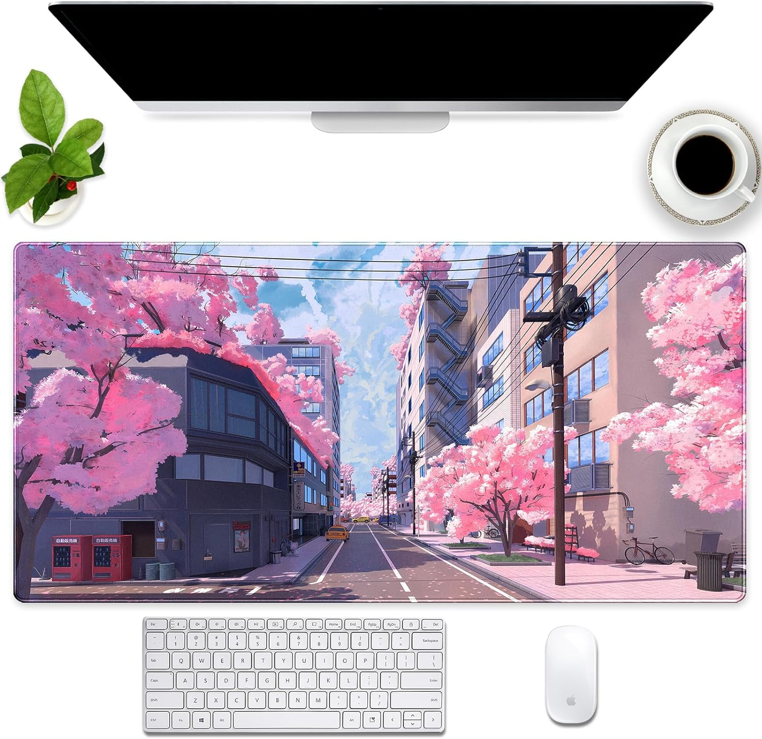 Anime Desk Mat, Kawaii Mousepad Cute, Cherry Blossom Street in Japan ...
