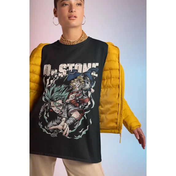 Anime Dr Stone Senku Ishigami Tshirt Ryusui Black T Shirt Size S - 5XL ...