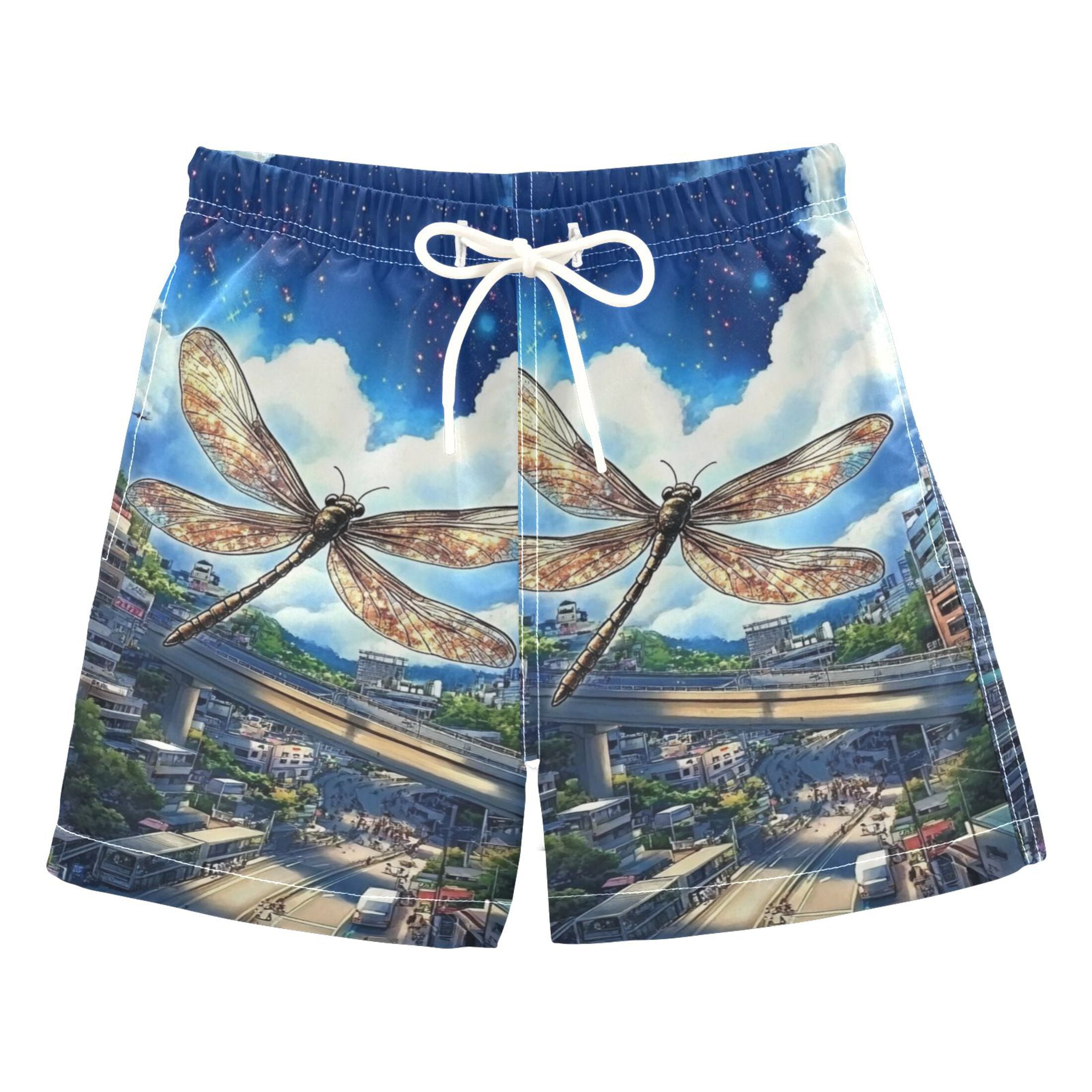 Anime Dragonfly and City Boys Swim Trunks Quick Dry Boy Swim Shorts for ...
