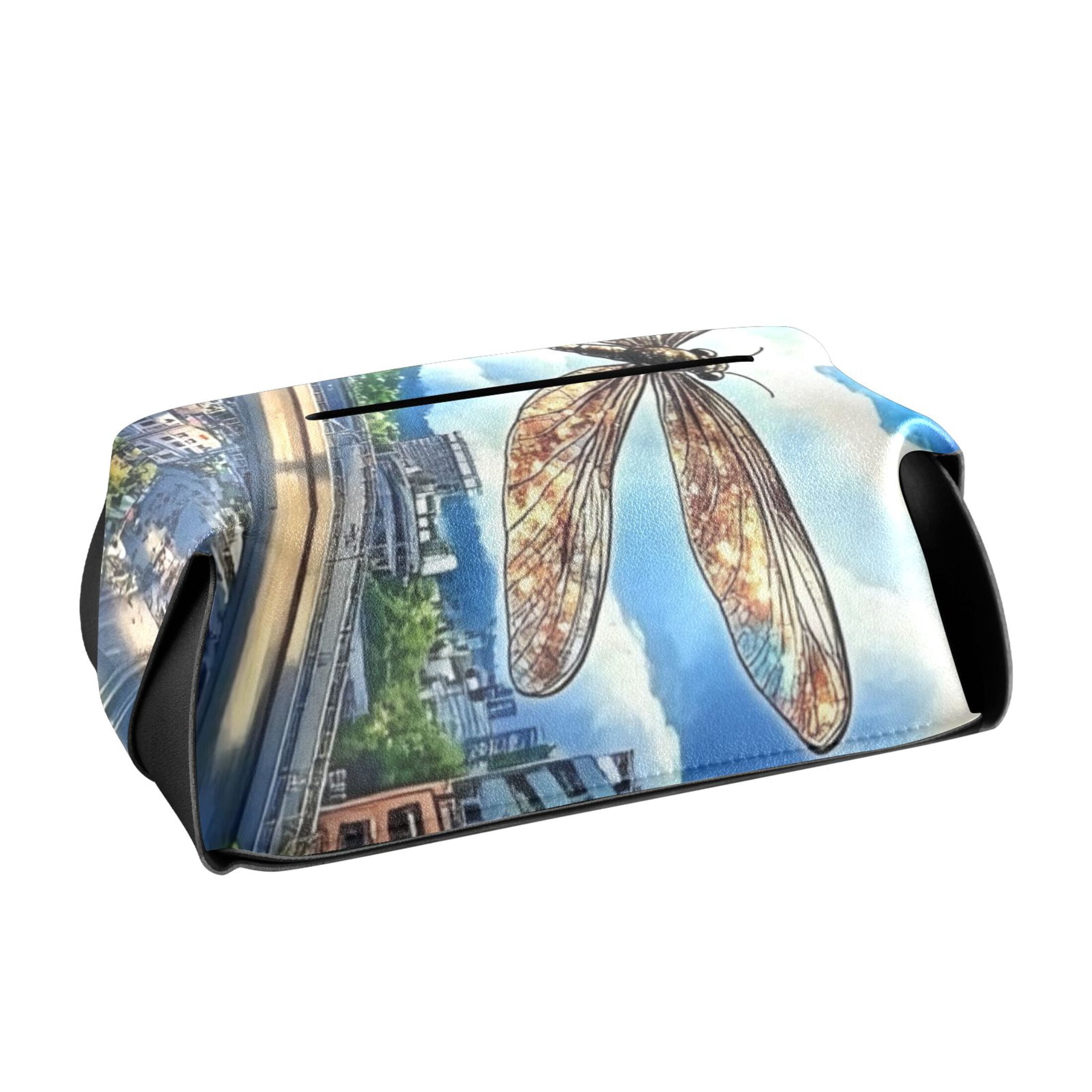 Anime Dragonfly and City Tissue Box Cover Leather Square Rectangle ...