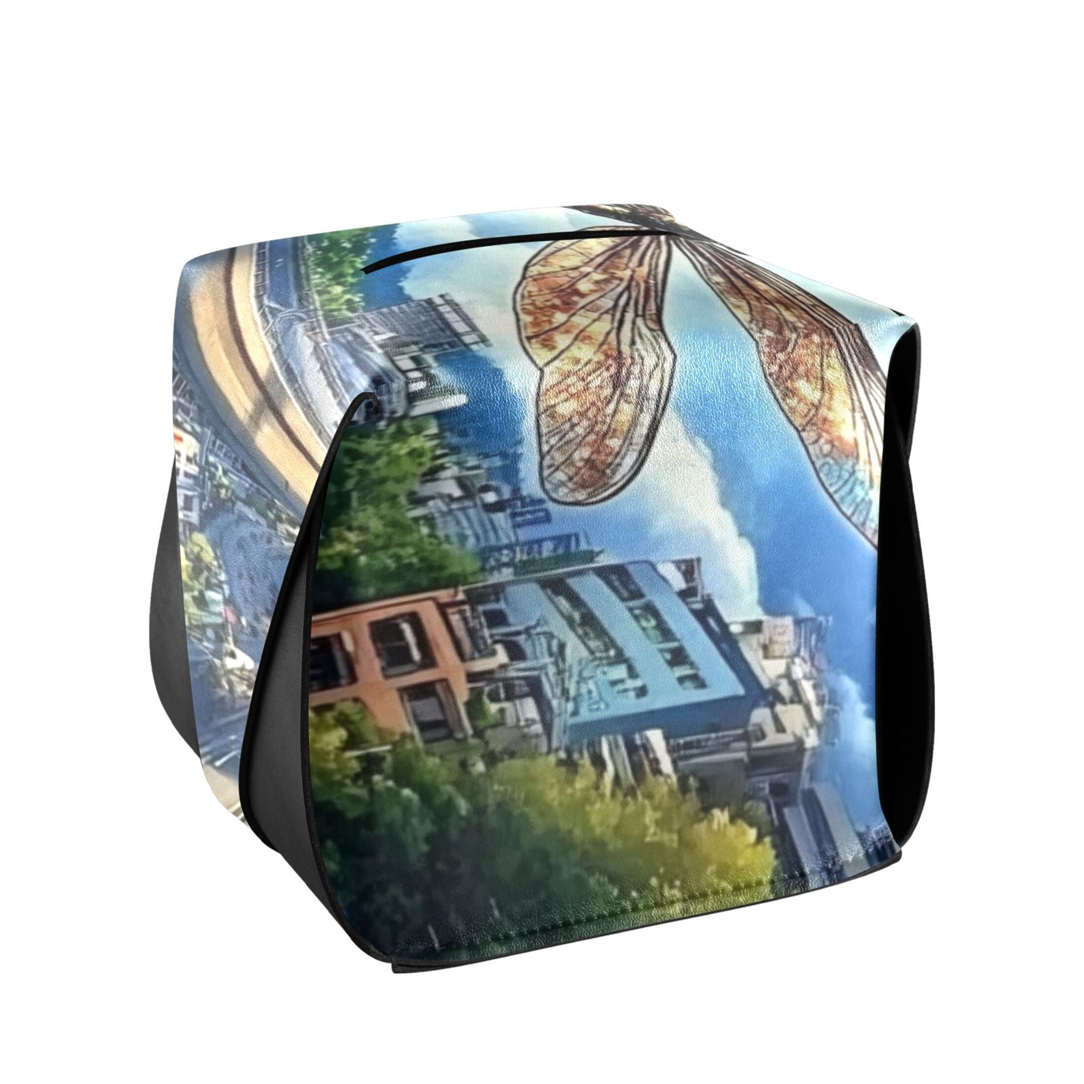 Anime Dragonfly and City Tissue Box Cover Leather Square Rectangle ...