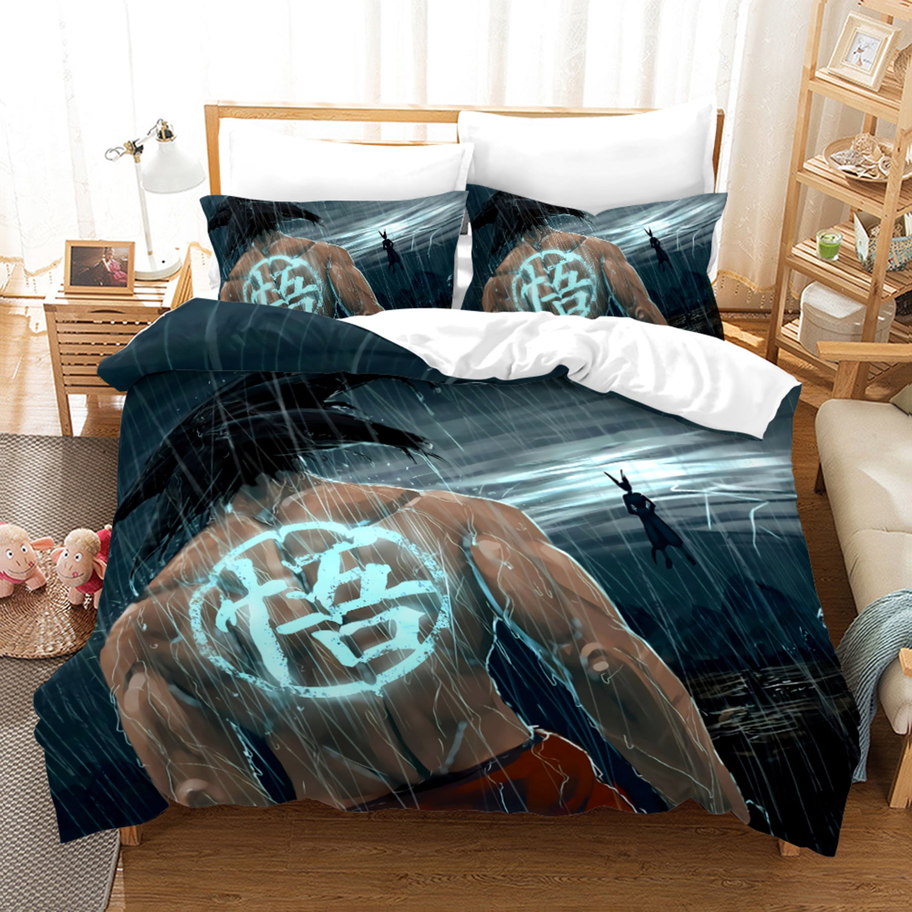 Anime Duvet Cover & Pillowcase Set Muscular Hero with Glowing Kanji ...